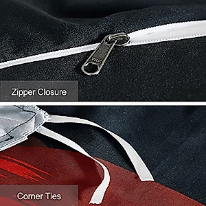 WRENSONGE Floral Duvet Cover Queen, 3 Pcs Black Red Flowers and Leaves Printed Comforter Cover with Zipper Corner Ties, Microfiber Duvet Cover Bedding Set for All Season, Soft, Breathable, Durable