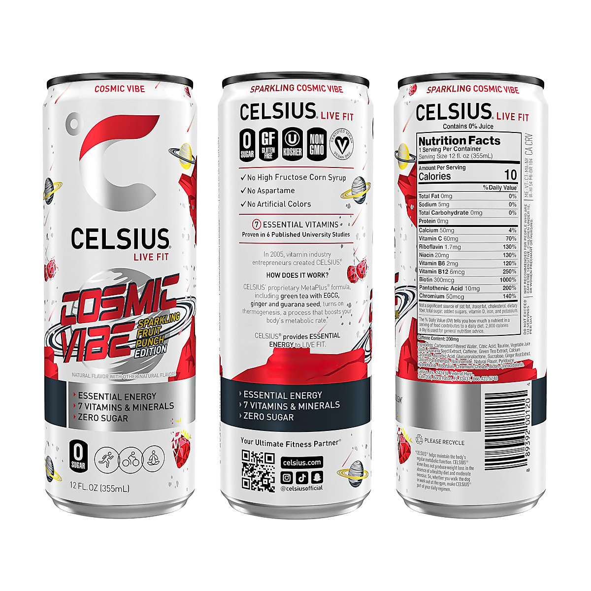 CELSIUS Sparkling Cosmic Vibe, Functional Essential Energy Drink 12 Fl Oz (Pack of 12)