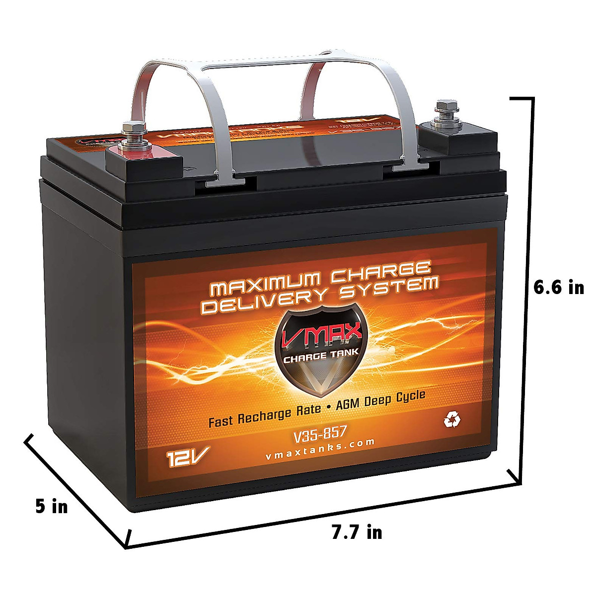 VMAXTANKS V35-857 12V 35AH AGM Marine Deep Cycle Battery for Berkley BTX25 - Saltwater Electric Trolling Motor (12V 35AH, GROUP U1, 7.7"x 5"x 6.1")