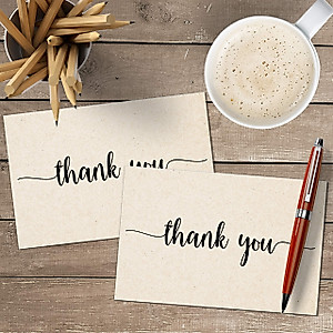 321Done Thank You Note Cards (Set of 50) 4x6 - Blank on Back - Made in USA, Cute Modern Script Kraft Tan Thick Cardstock, Large