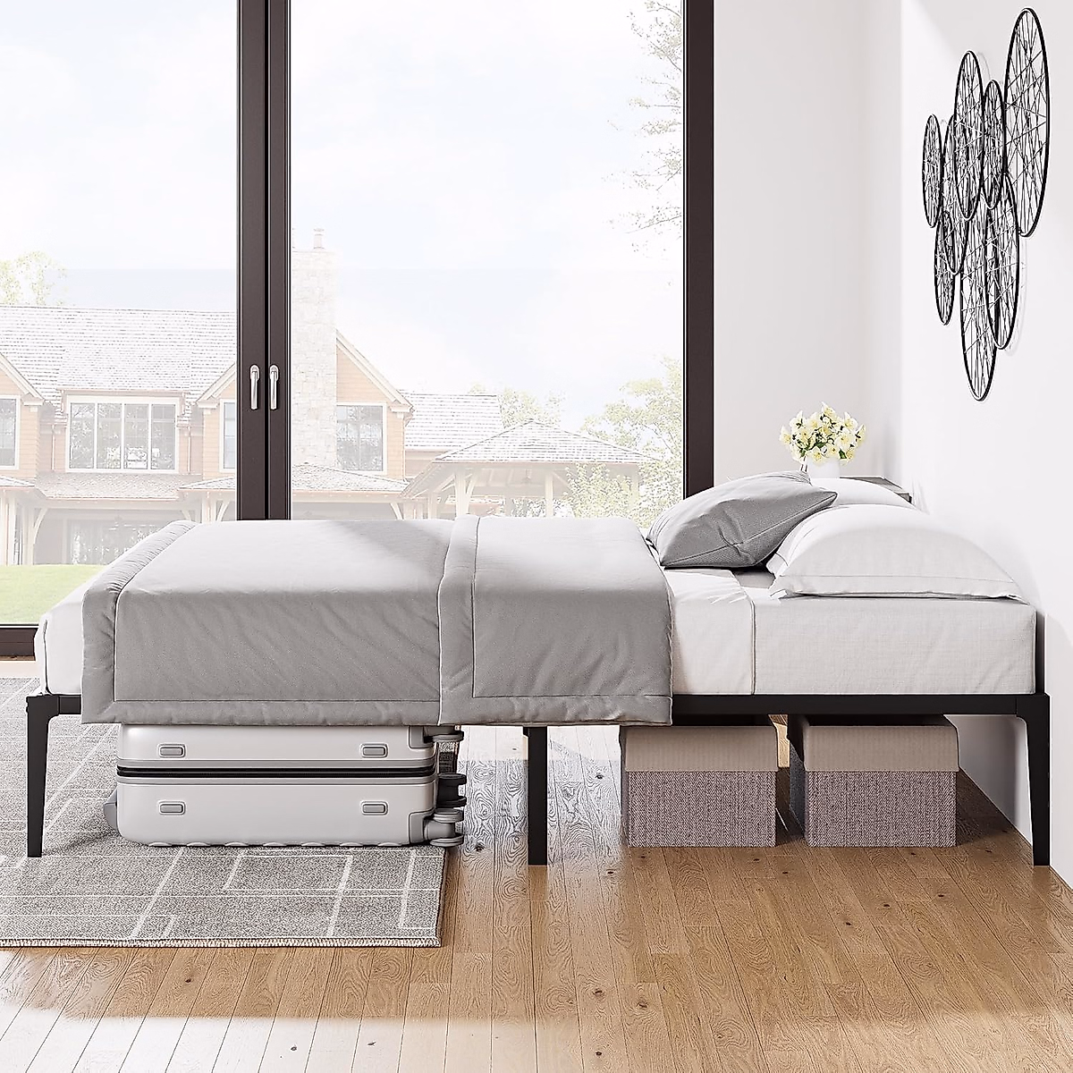 SUNNYFURN 14 Inch Queen Bed Frame - Queen Bed Frame Platform Metal - Metal Platform Bed Frame No Box Spring Needed Heavy Duty Bed Frame,Sturdy, Easy Assembly, Under Bed Storage - Black Queen Size