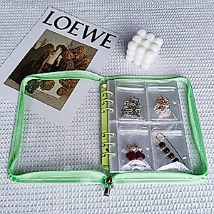 Nelonis Transparent Jewelry Storage Book Jewelry Plastic Zipper Bag Travel Storage Bag Portable Pocket Folding Travel Album Zipper Bag,Suitable for Earrings,Bracelets,Rings,Brooches (Green)
