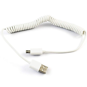 Coiled USB Cable Charger Cord Power Wire Sync White X1W Compatible with Amazon Fire 7 / Kids (2022 Release), HD 8 (2022 Release), HD 10 (2021 Release)