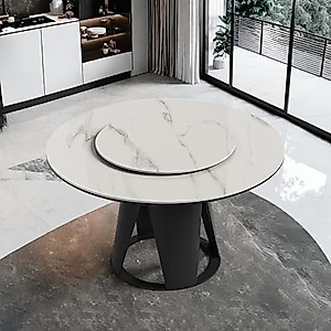 Runboll 59'' Modern Round Dining Table with Lazy Susan, Sintered Stone Dinner Table with 35.4" Round Turntable for Dining Room(Not Included Chairs)