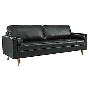 Modway Valour 88" Modern Style Leather and Dense Foam Sofa in Black Finish