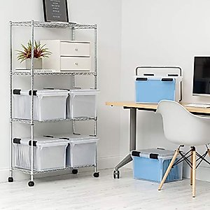 IRIS USA 32 Quart WEATHERPRO Letter Size Portable File Box, Plastic Storage Container with Durable Lid and Seal and Secure Latching Buckles, Weathertight, Clear with Black Buckles, 4 Pack
