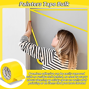 Oleitodh 12 Rolls Yellow Painters Tape Bulk 2 inch x 660 Yards, Painters Masking Tape No Residue Wall Painting Tape Artist Tape Trim Edge Finishing Tape for Wall Painting Decoration DIY Supplies