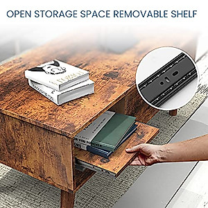 naspaluro Wood Lift Top Coffee Table with Larger Hidden Compartment and Adjustable Storage Shelf, Lift Tabletop Dining Table for Home Living Room, Office, Rustic Oak