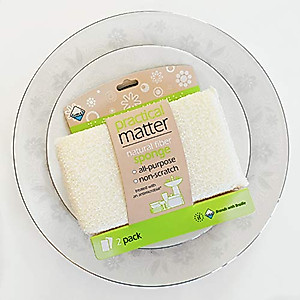 Practical Matter Kitchen Sponge, Organic Cotton Fiber All-Purpose Dish Sponges for Washing Dishes and Cleaning All Surfaces, Durable Non Scratch Scrub, 6 Count Value Pack