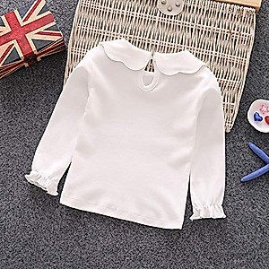 Baby Girl Kids Blouses Long Sleeves Solid Color Doll Collar T-Shirt Top Bottom (White, 2-3T)
