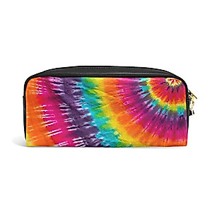 ALAZA Cute Pencil Case Tie Dye Rainbow Colorful Pen Cases Organizer PU Leather Comestic Makeup Bag Make up Pouch, Back to School Gifts
