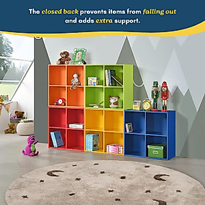 Kings Brand Furniture George Bookcase Cubby Storage Organizer - Square Shelves Cube Storage - 4 Cube Storage Organizer - Cube Organizer Wood Shelf for Bedroom - Nursery - School - Yellow Finish