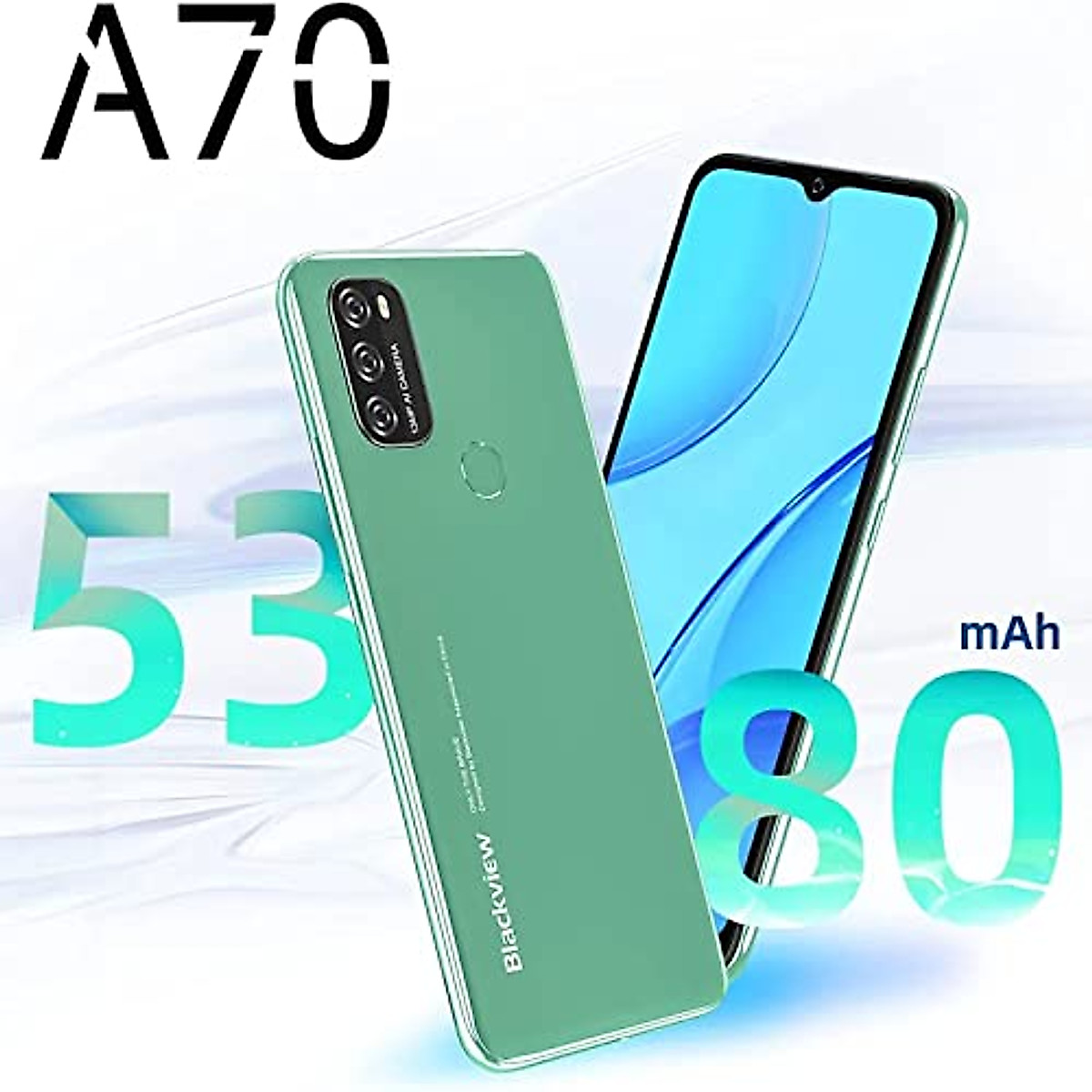 Blackview Unlocked Cell Phone A70(2022) 3GB+32GB/SD 128GB Android 11 Phone,5380mAh Massive Battery,Octa Core Smartphone Unlocked,4G Dual SIM Face Unlock&Fingerprint Mobile Phone 6.5" FHD+Large Screen