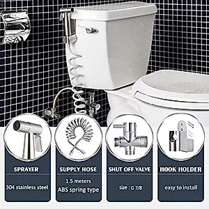 Handheld Bidet Sprayer Toilet Kit - Water Tank Hook and 59in ABS Flexible Telescopic Shower Hose
