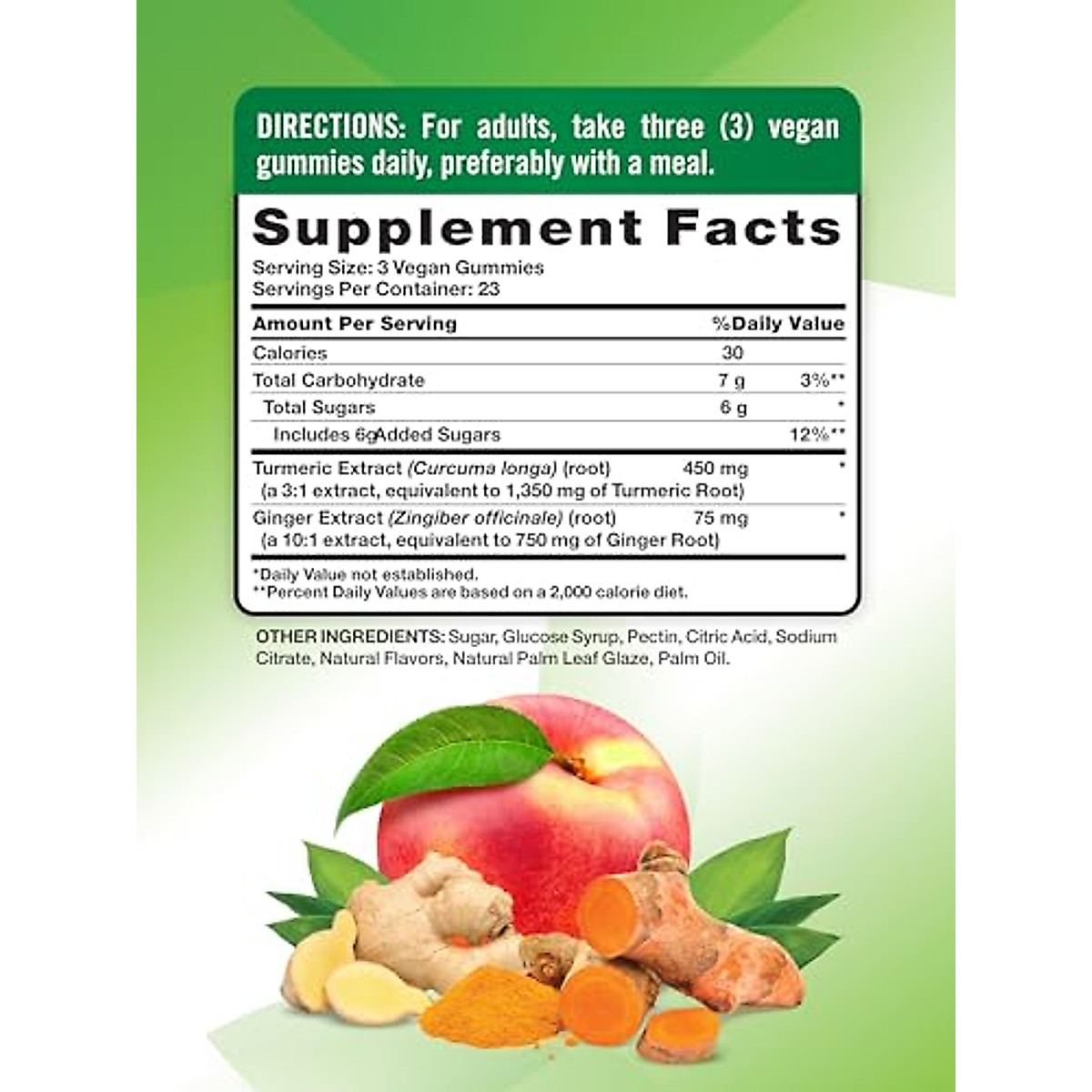 Nature's Truth Turmeric and Ginger Gummies | 70 Count | Peach Flavor | Vegan, Non-GMO, & Gluten Free Supplement