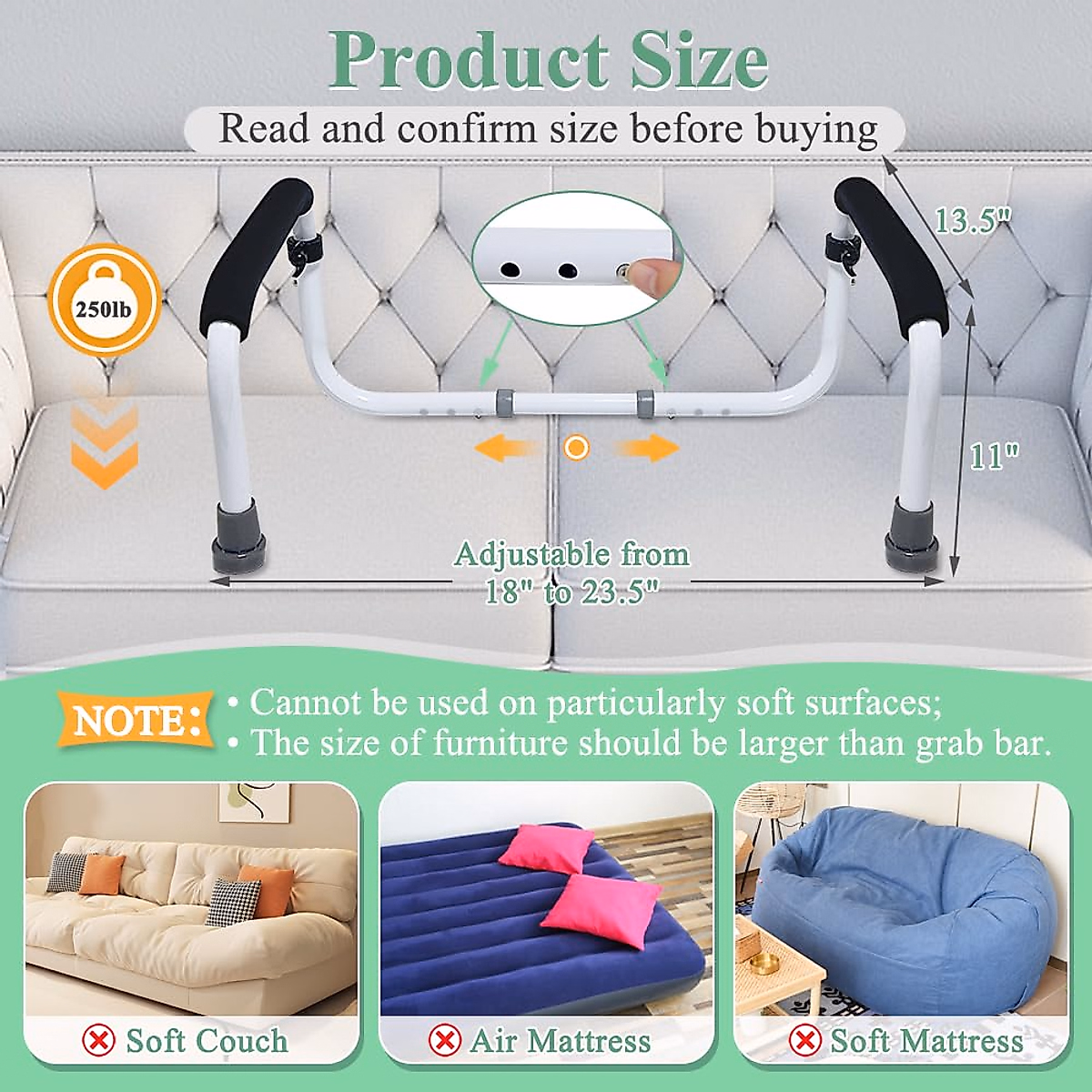 NEAUDE Stand Assist Mobility & Daily Living Aids Bed Rail Cane Chair Assist for Elderly Lift Assist Devices for Seniors, Handicap Grab Bar for Disabled Couch Safety Handle(Width Adjustable)