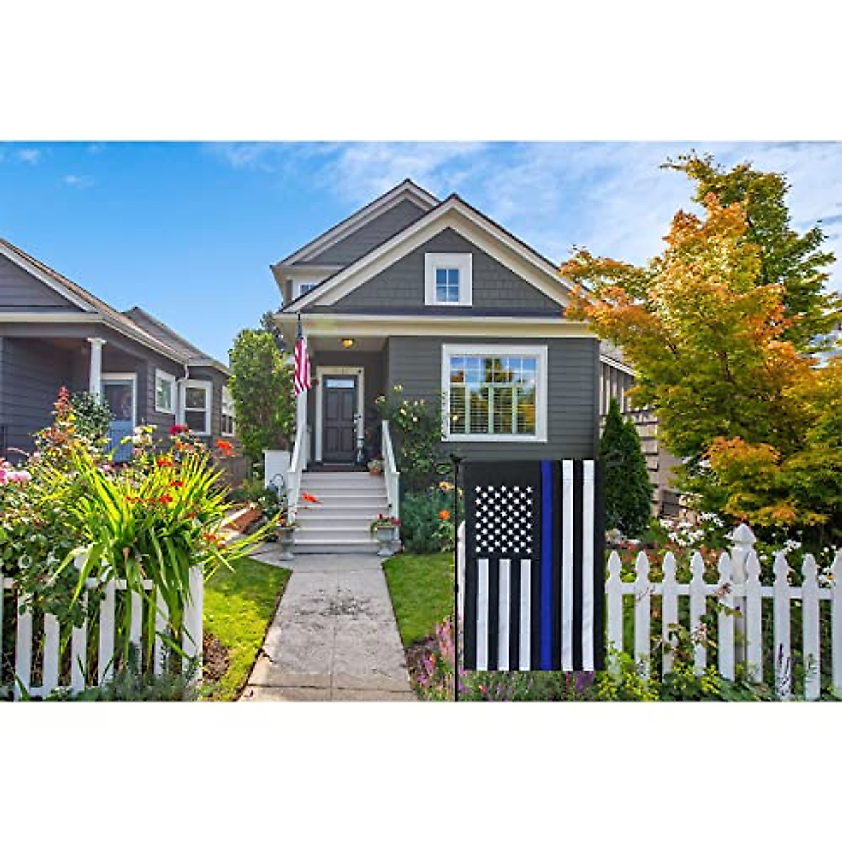 Homissor Thin Blue Line Flag Garden Flags 12x18 Inch Embroidered Police Flag Blue Lives Matter Back First Responder