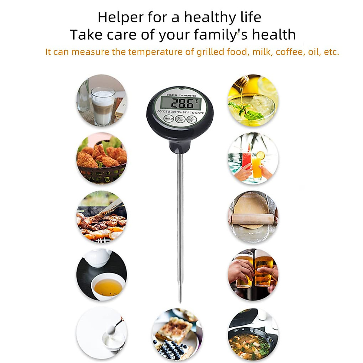 Digital Cooking Meat Thermometer 4.7 inch Long Probe Food Thermometer for BBQ, Grilling, Milk, Coffee Deep Frying, Instant Read Kitchen Thermometer