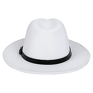 DT DANTIYA Women's Classic Wide Brim Fedora Belt Buckle Fedora Hat Floppy Panama Hat White