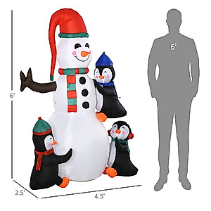 HOMCOM 6' Christmas Inflatables Outdoor Decorations Snowman with Penguins, Blow-Up Yard Christmas Decor with LED Rotating Colorful Light