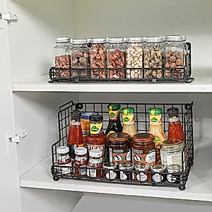 X-cosrack Stackable Wire Basket 3 Tier Countertop& Wall Mounted Metal Storage Basket for Kitchen Pantry Cabinet, Muti-functional Open Front Bin Organizer for Food Fruit Snack, Black