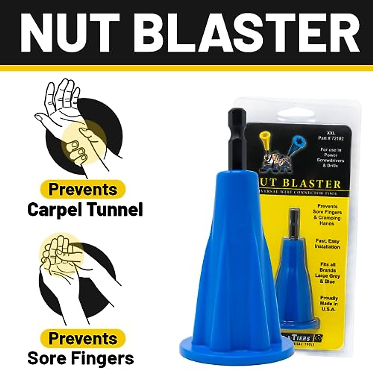 Rack-A-Tiers Nut Blaster - Tighten Wire Nuts with Drill, Universal Wire Connector Drill Bit Attachment, Twist Wire Nuts with Your Drill (XXL)(72102)