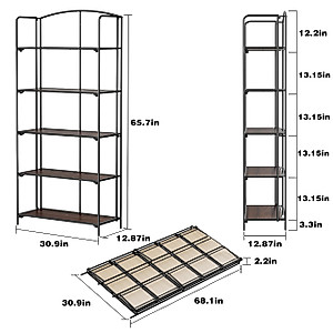 Crofy No Assembly Folding Bookshelf for Living Room, 5 Tier Black Collapsible Book Shelf for Home Office, Portable Bookcase Storage Organizer