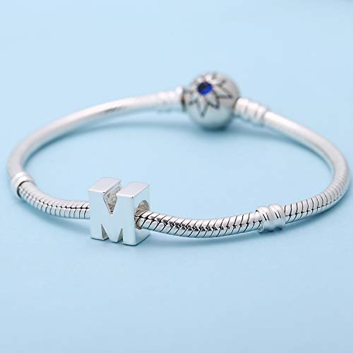 Alphabet Charms fit Pandora Bracelet 925 Sterling Silver Letter Charms Initial A-z Charm Beads for Bracelet(M)