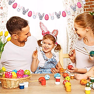 Tatuo Easter Wool Felt Egg Garland Handmade Bunny Pom Pom Garland Colorful Wool Felt Egg Balls Decorations for Spring Easter Indoor Outdoor Home Party Hanging Decor