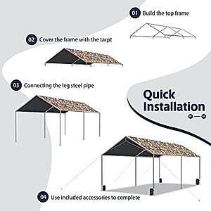 Quictent 10'X20' Upgraded Heavy Duty Carport Car Canopy Boat Shelter Tent with Reinforced Steel Cables-Camo