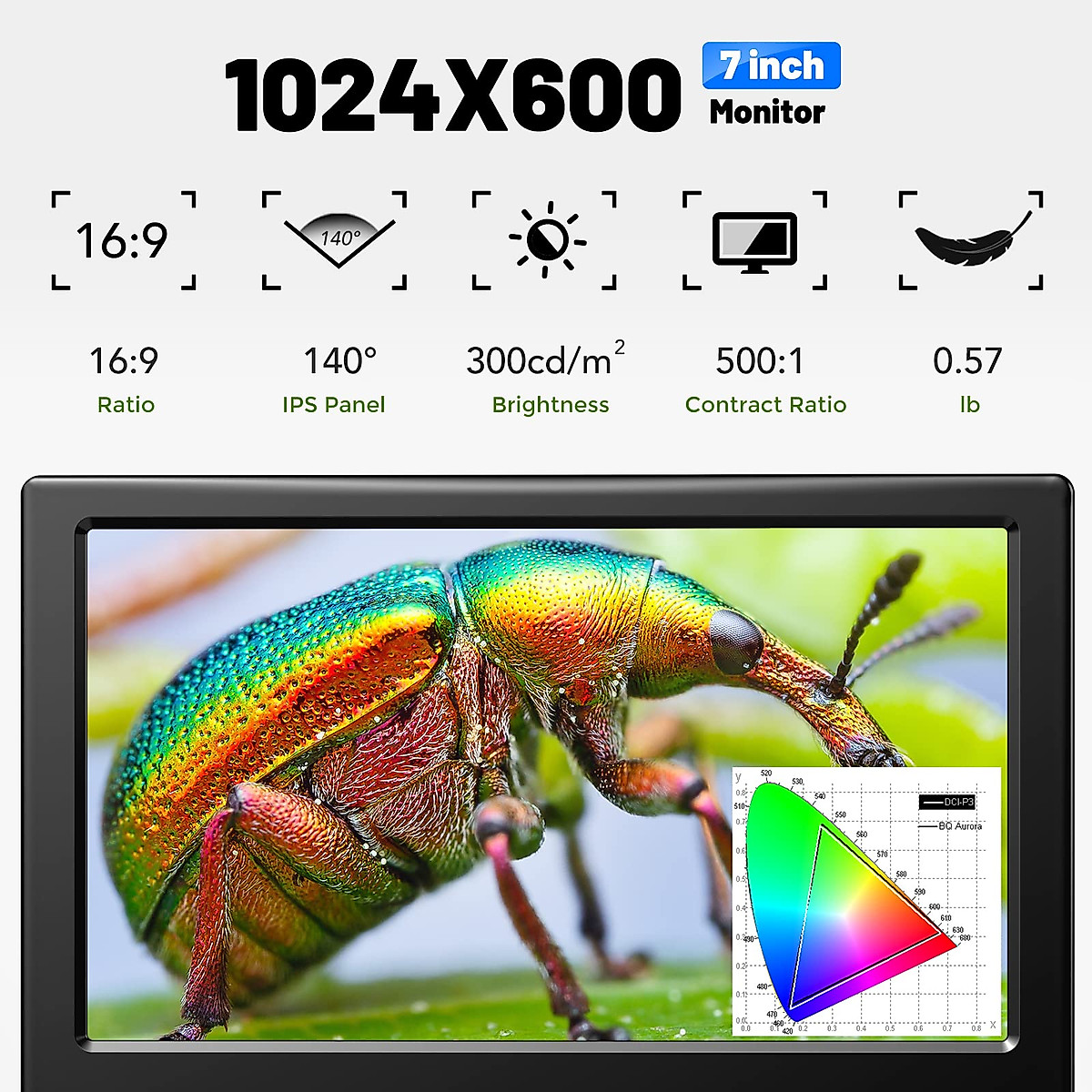 APROTII 7 Inch Small Monitor HDMI, 1024x600 Mini Monitor LCD HDMI Screen, HDMI VGA AV Portable Mini HD Color Screen Display Built-in Speaker