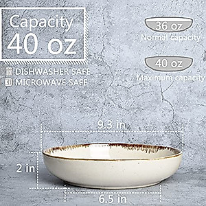 Bosmarlin Stoneware Large Pasta Bowls, 40 Oz, Set of 4, Big Salad Bowls, Microwave and Dishwasher Safe (Barely beige, 9.3 in)