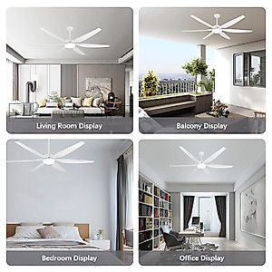 Wozzio 65 Inch Ceiling Fan with Lights and Remote,6 Blades,Reversible,6 Speed Noiseless DC Motor,Large Ceiling Fan White for Indoor Outdoor Bedroom/Patios/Farmhouse