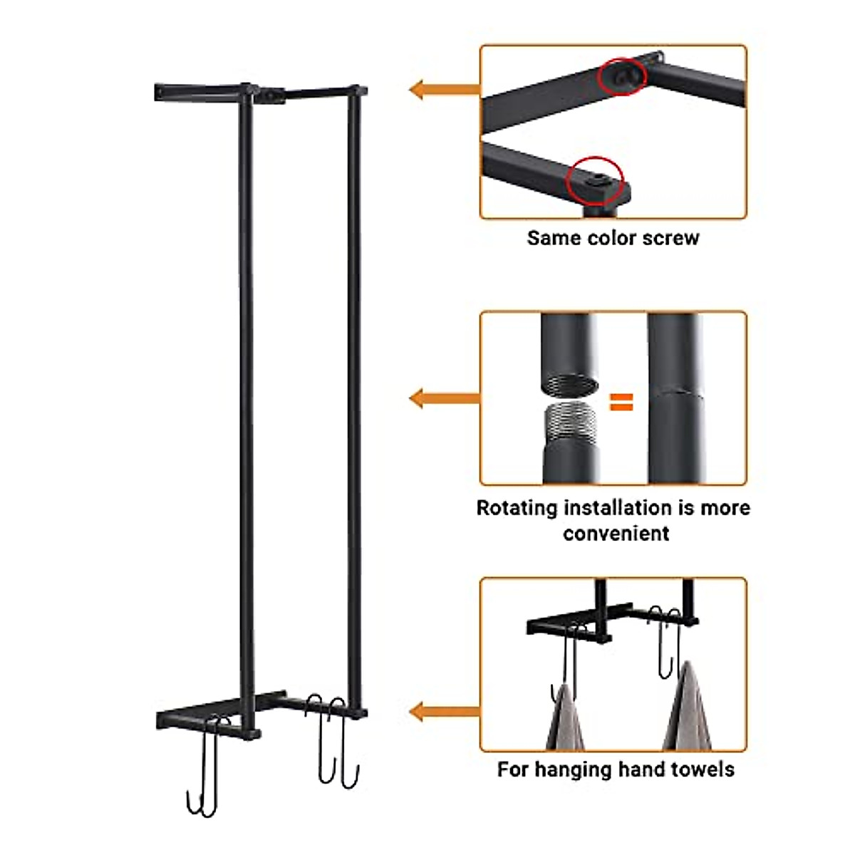 MallKing 3-Tier Over The Toilet Rack Wooden Bathroom Spacesaver and Wall Towel Rack Metal Bathroom Rolled Towels(Black)