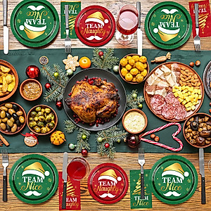 Pymurod 60pcs Naughty or Nice Plates and Napkins Team Naughty Team Nice Christmas Decorations Disposable Christmas Plates Napkins Paper Tableware for Xmas Holiday Christmas Party Supplies