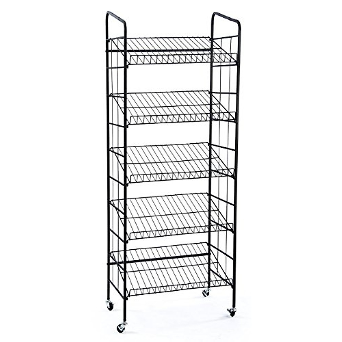 Displays2go BR5GSH24BK Rolling Baker's Display Rack with Five Angled Shelves