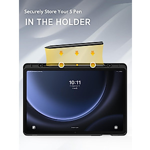 MoKo Case Fits Samsung Galaxy Tab S9 FE Plus 12.4-Inch 2023 (SM-X610/SM-X616), Lightweight Tablet Trifold Cover Case Transparent TPU + PC Back Shell with Pen Holder Slot/Auto-Wake, Black