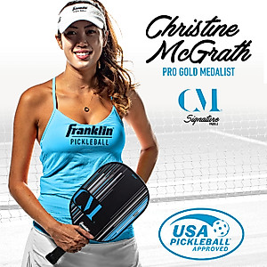 Franklin Sports Pro Pickleball Paddle - Christine McGrath Pro Player Tournament Pickleball Paddle - Polypropylene Paddle with Max Grit Surface - USA Pickleball (USAPA) Approved - Blue - 16mm Core