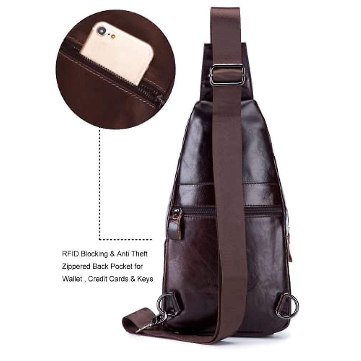 Leather Sling Bag Small Purse for Men Women Crossbady Bag Chest Bags Shoulder Backpack Cross Body Man Womens Water Resistant Vintage