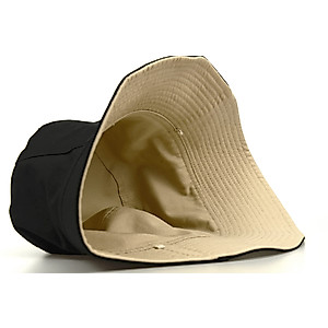 MUNULA Extra Large Bucket Hats XXL Hats for Men Big Head Oversized Cotton Reversible Unisex Fishing Hat 23.6"-25.6" Outdoor (Black/Khaki)