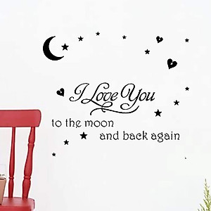 DNVEN Quotes Decals I Love You to The Moon and Back Wall Stickers Removable Vinyl DIY Graphic Arts for Children Bedrooms Family Playrooms Classroom 24 inches x 15 inches