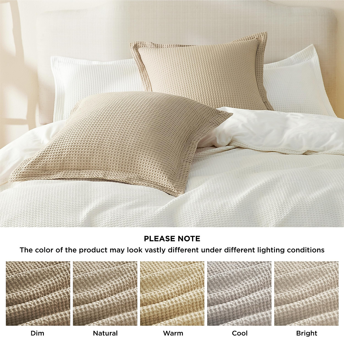 Bedsure Euro Sham Pillow Covers - 100% Cotton Waffle Weave Pillow Shams 2 Pack, Ultra Soft and Cozy Throw Pillow Covers for Bed Pillows, Decorative Euro Shams for Sofa and Couch, Khaki, 26x26 Inches