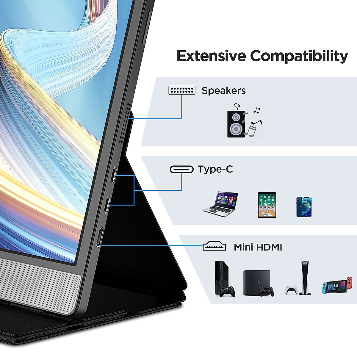 KOORUI Portable Monitor 15.6inch FHD Inch 1080P Gaming Monitor IPS Laptop Monitor with USB C HDMI w/Protective Cover & Dual Speakers, External Monitor for PC Phone Mac Xbox PS4/5 Switch(15B1)