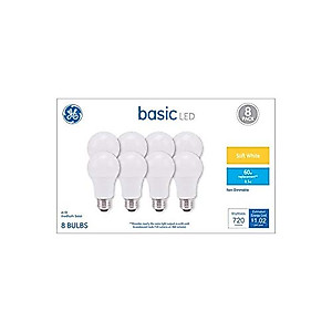 GE Basic 8-Pack 60 W Equivalent Warm White 2700k A19 LED Light Fixture Light Bulb