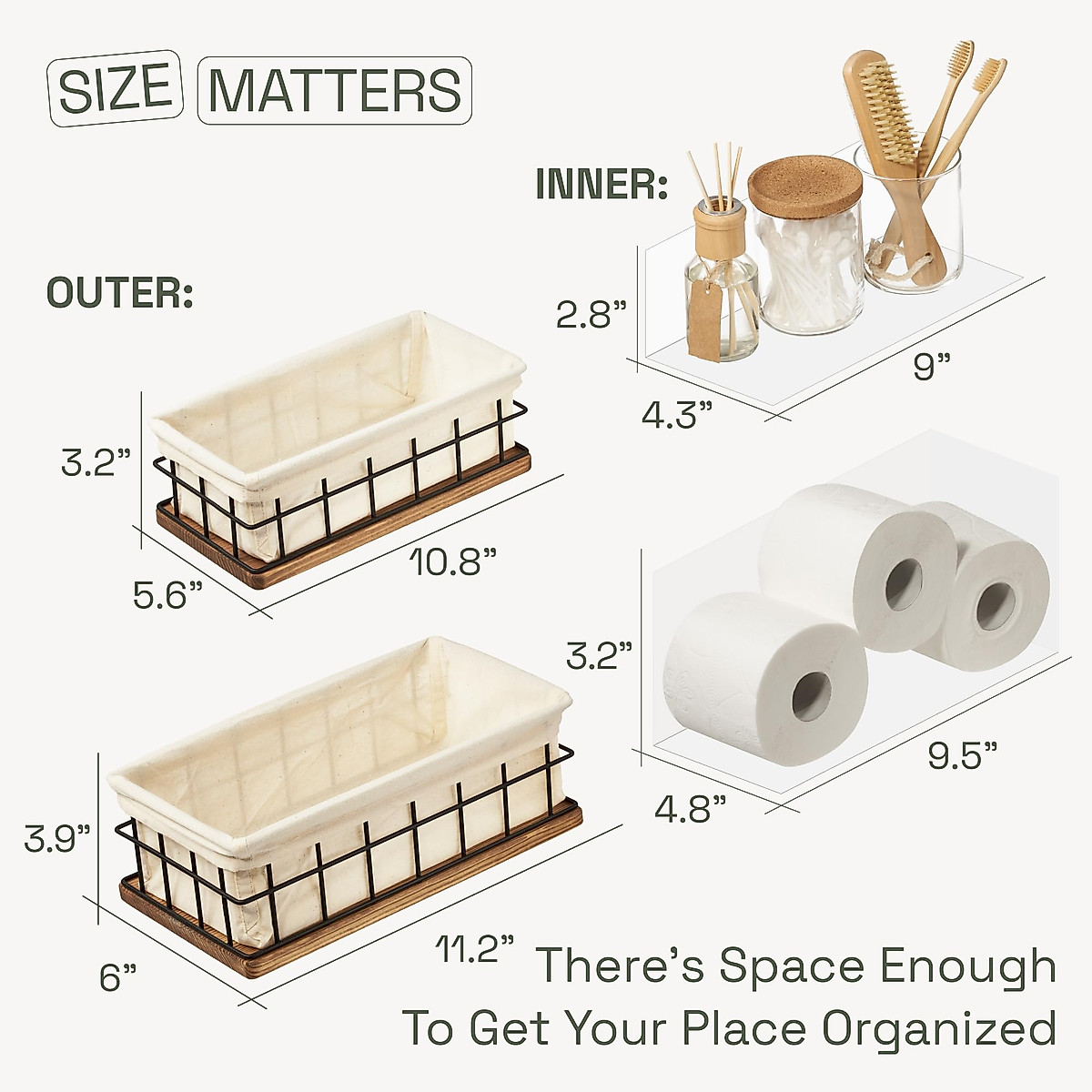 BAOBAB WORKSHOP Toilet Paper Basket for Bathroom Organizing - Bathroom Basket Organizer - Toilet Basket Tank Topper - Toilet Paper Holder for Toilet Top Organizer, Shelf - Tank Top Basket Set of 2