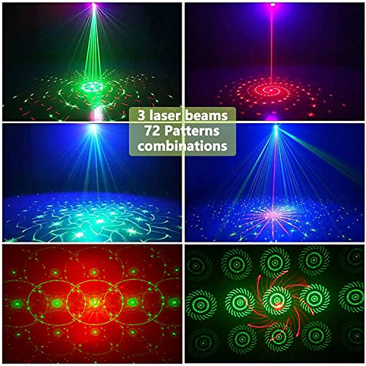 Party Lights DJ Disco Lights,Stage Laser Light Projector 2 RGB LED Multiple Patterns Sound Activated Flash Strobe Lighting with Remote Control for Parties Christmas Karaoke Wedding Home Decoration
