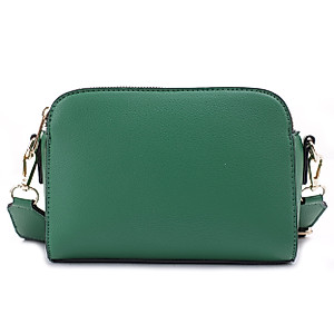 EVVE Triple Zip Small Crossbody Camera Bag with Wide Guitar Strap | Kelly Green