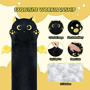 Mewaii Long Cat Plush Body Pillow, 53” Cute Black Cat Stuffed Animals Halloween Plushies, Kawaii Big Squishy Plush Toys Gift for Kids Girls Boys