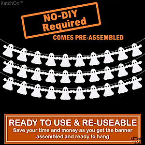 KatchOn, Long Halloween Ghost Garland - 10 Feet, No DIY Need | White Halloween Ghost Banner Garland for Halloween Party Decorations Indoor | Halloween Paper Ghost Garland for Ghost Halloween Decor