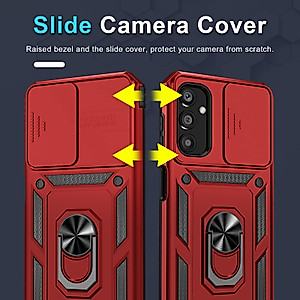 Janmitta Compatible with Samsung Galaxy A14 5G Case Built in Slide Camera Lens Cover and Screen Protector,Heavy Duty Full Body Phone Cover Built in Ring Holder Kickstand,2023 Red